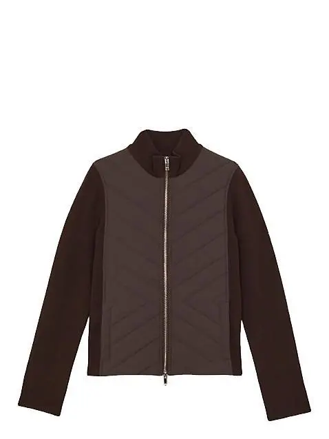REISS Hybrid Shell And Knitted Jacket - Chocolate Brown