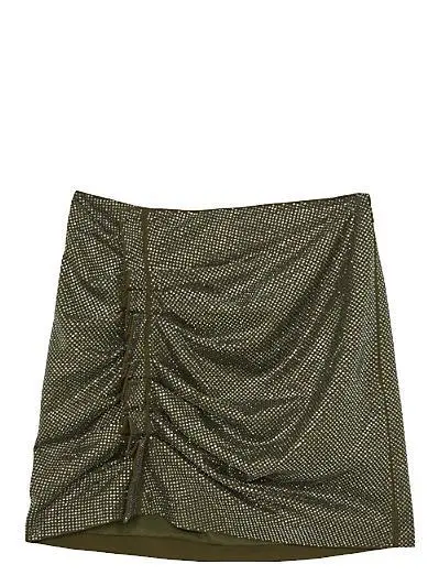 REISS Woven Metallic Mini Skirt - Khaki Green