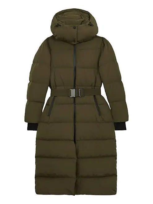 REISS Belted-waist Hooded Puffer Coat - Khaki