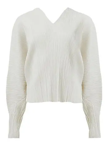 LEEM Plissé Long-sleeve Top - White