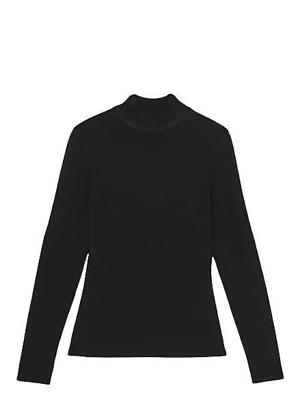 REISS Sofia Funnel-neck Knitted Top - Black