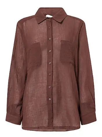 Seafolly Crinkle Cotton Beach Shirt - Dark Chocolate