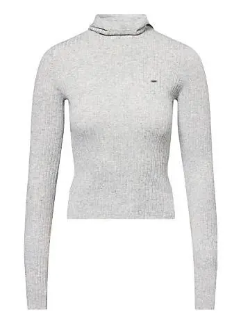 ADANOLA Hooded Ribbed Knitted Top - Light Grey Melange