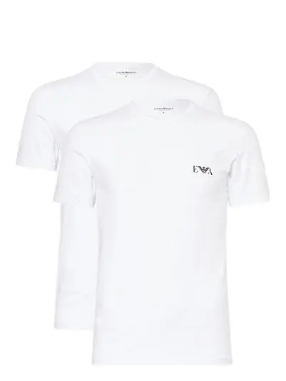Emporio Armani Brand Logo-print Pack Of Two Cotton-jersey T-shirts - White/white