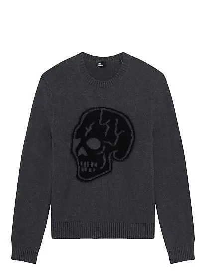 The Kooples Crewneck Skull-print Cotton Jumper - Dark Grey Melange