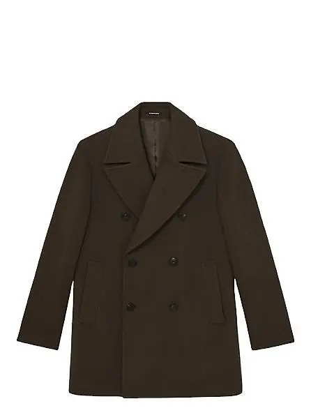 REISS Double-breasted Wool-blend Pea Coat - Dark Green