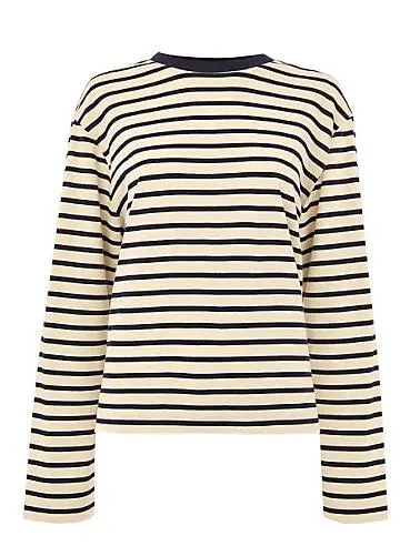 Whistles Striped Long-sleeve Cotton T-shirt - Cream
