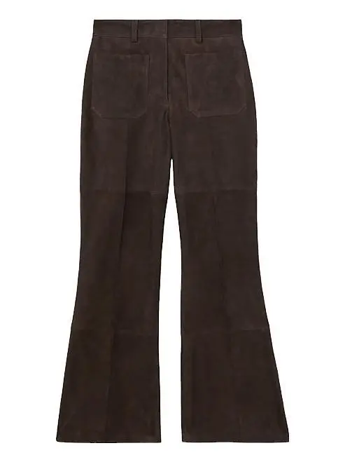 REISS Priya Flared High-rise Suede Trousers - Chocolate Brown