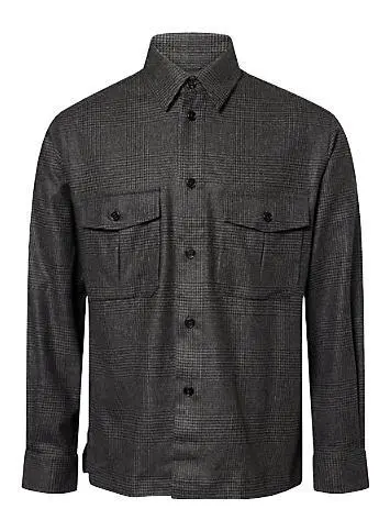 Dunhill Super 170s Glen-check Wool And Cashmere-blend Overshirt - Mid Grey