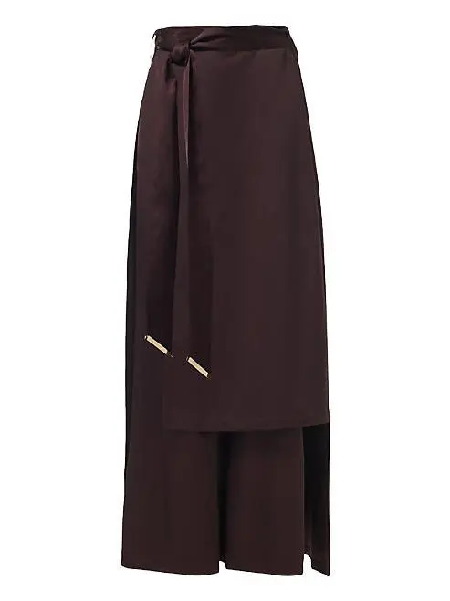 LEEM Overlay Skirt Wide Leg Woven Trousers - Brown