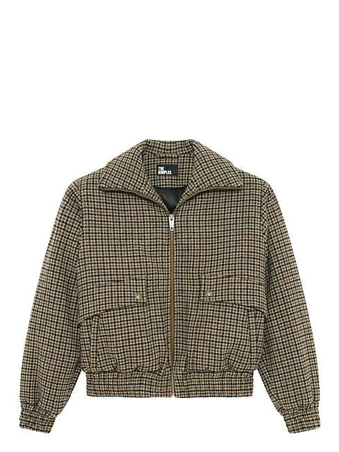 The Kooples Checked Wool-blend Zip-up Jacket - Camel / Beige