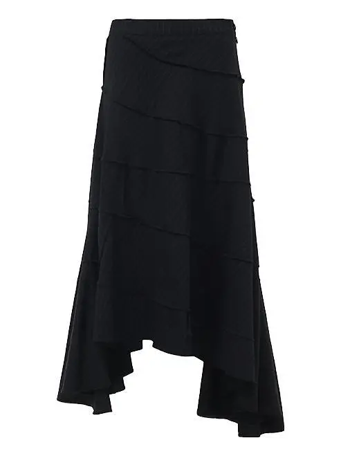LEEM Panelled Asymmetric-hem Woven Midi Skirt - Black
