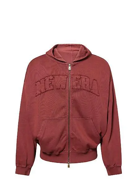 New Era Washed Cotton-jersey Zip-up Hoodie - Burgundy
