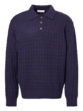 LES DEUX Gustav Squared-structure Knitted Wool-blend Polo Jumper - Dark Navy