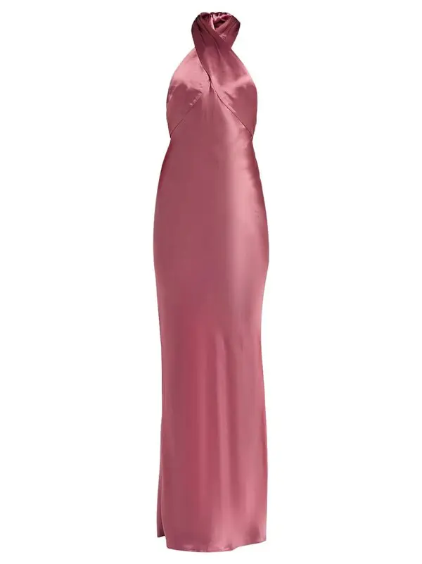 Retrofete Wrenley Satin Halter Gown - Pink