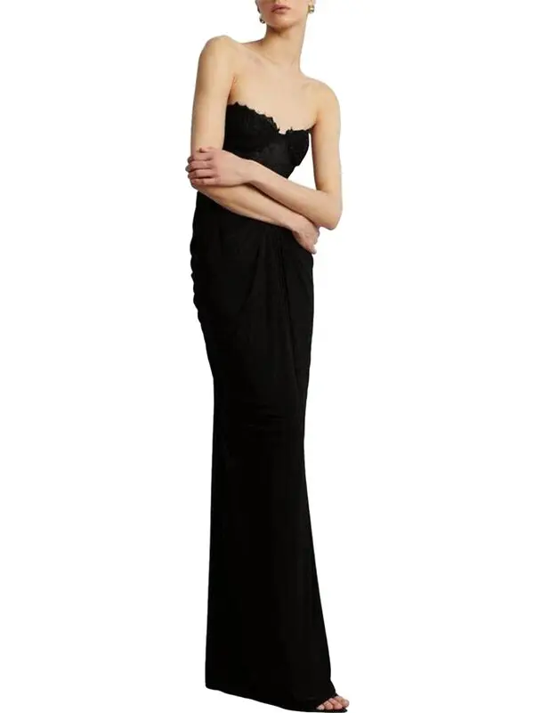 Bcbgmaxazria Strapless Lace & Jersey Gown - Black