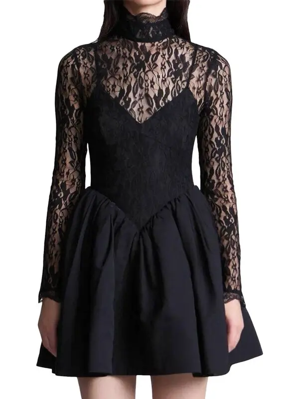 Bcbgmaxazria Stretch Lace Mini Bubble Dress - Black