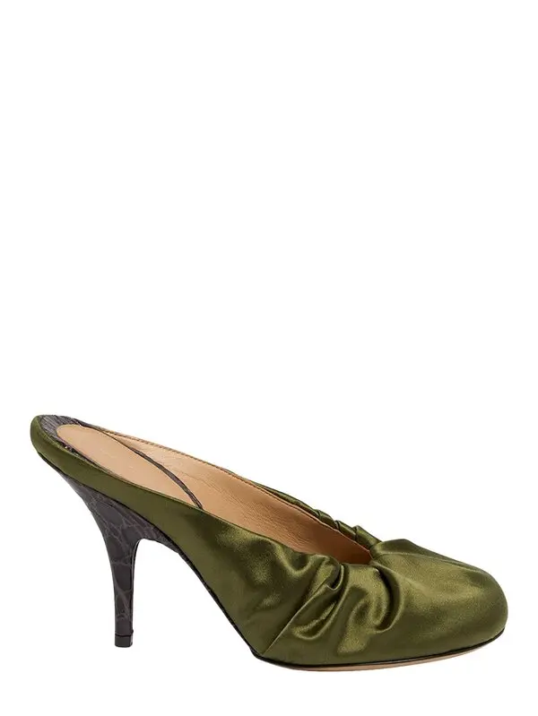 Dries Van Noten Ruched Satin Mules - Olive