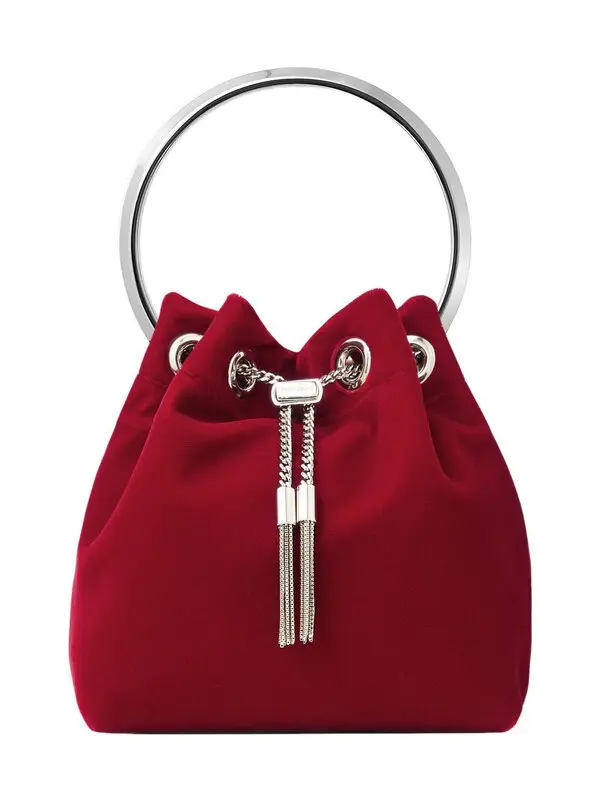 JIMMY CHOO Bon Bon Velvet Bag - Ruby Red/silver