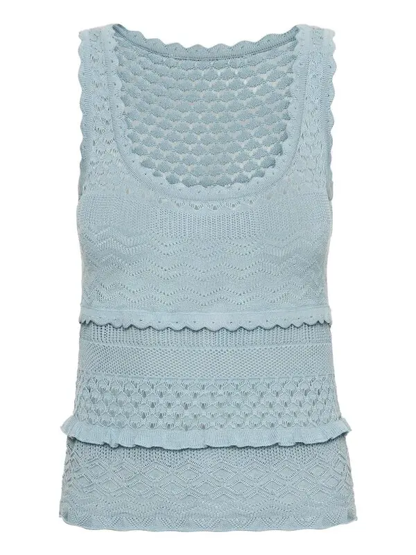 Oscar De La Renta Scallop Trim Knit Tank - Blue