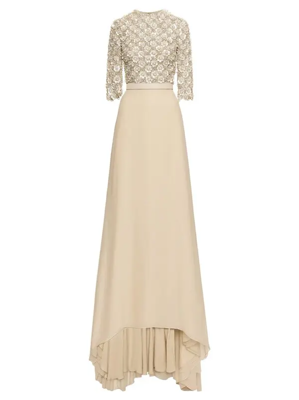 Oscar De La Renta Mother-of-pearl Embroidered Gown - Beige