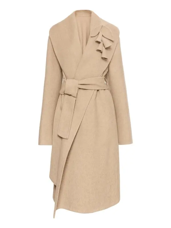 Oscar De La Renta Foxglove Embroidered Wool Wrap Coat - Beige