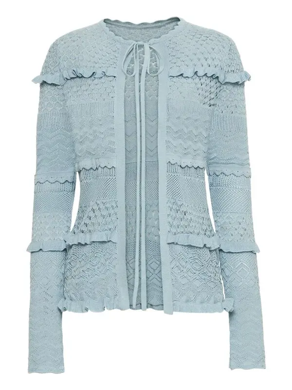 Oscar De La Renta Scallop Trimmed Cardigan - Blue
