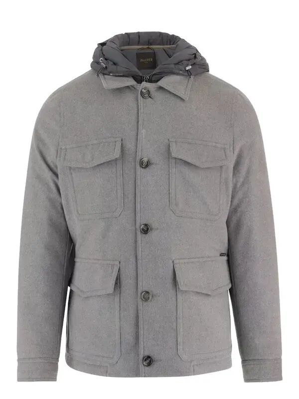 MOORER Hooded Button-front Jacket - Grey
