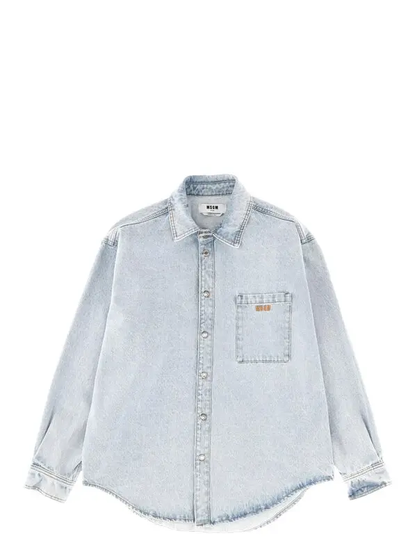 MSGM Shirt With Embroidered Logo - Blue