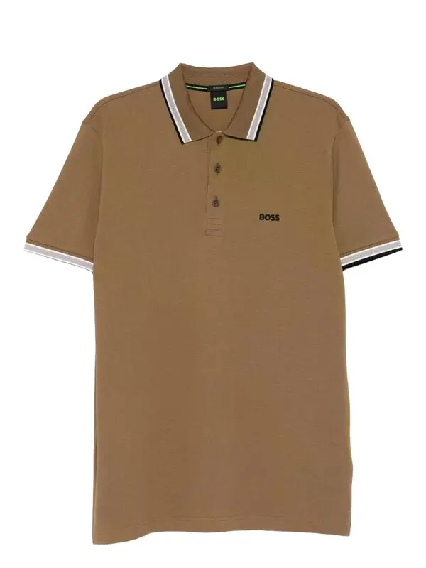 BOSS Striped Collar Polo Shirt - Brown