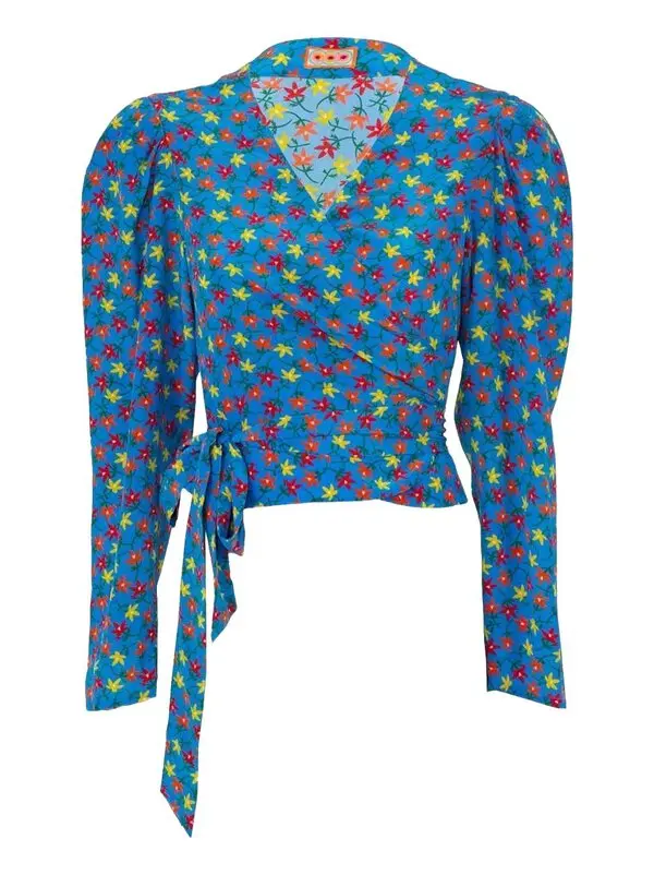 Lhd Odalys Puffed Sleeve Floral Blouse - Blue