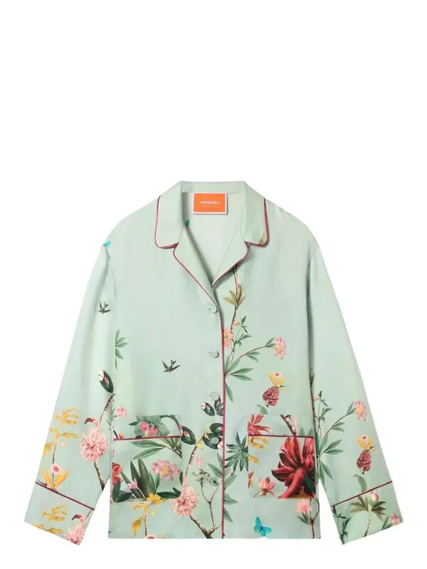 La DoubleJ Floral Panel Pajama Shirt - Blue