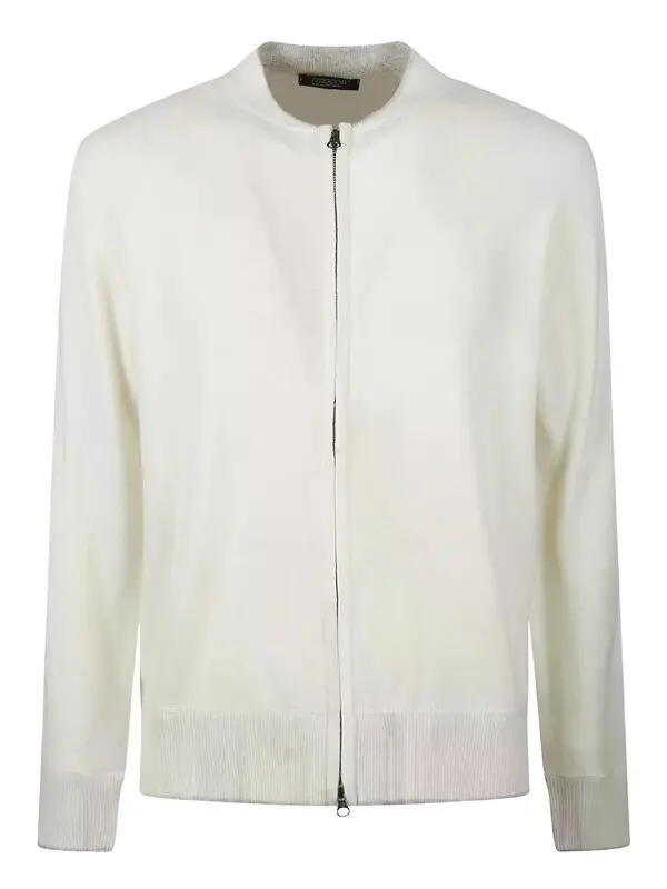 ARAGONA Zip-up Cashmere Cardigan - White