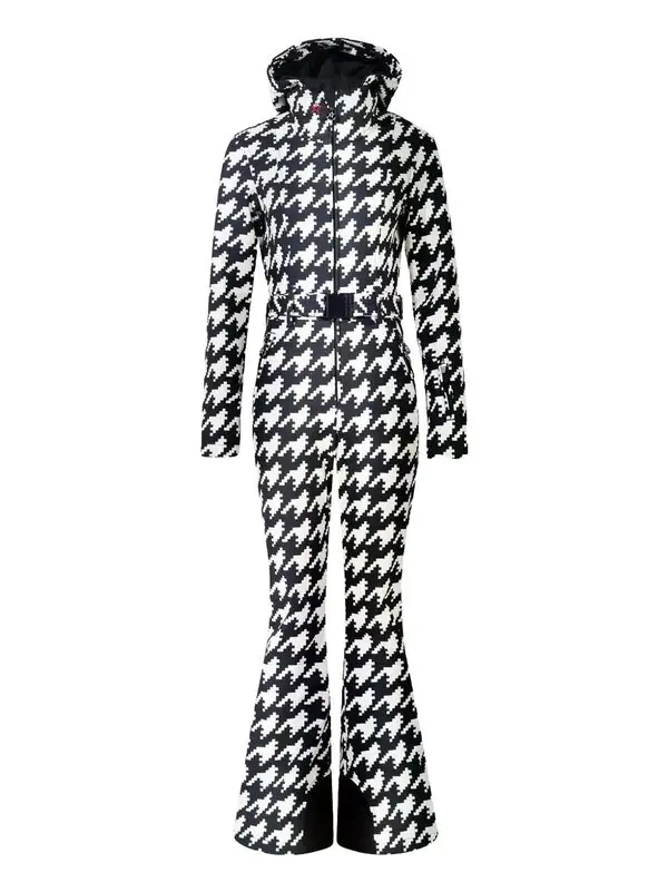Perfect Moment Houndstooth Hooded Ski Suit - Black