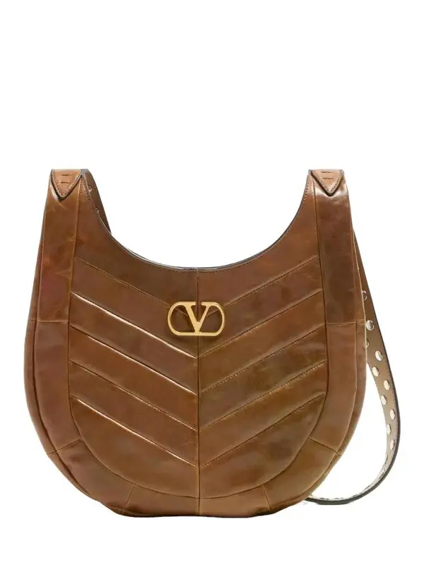 Valentino Garavani Chevron-pattern Shoulder Bag With Stud Detailing - Brown