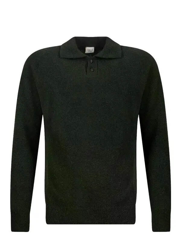 GALLIA Buttoned Collared Knitted Polo Shirt - Green