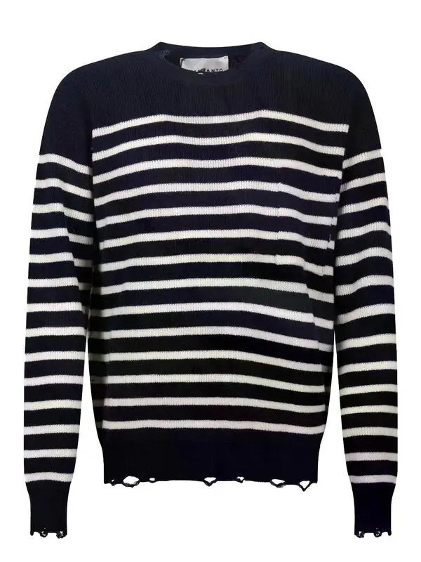 AMARANTO Striped-detail Distressed Sweater - Blue