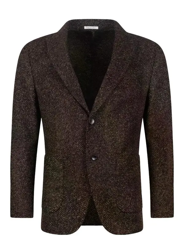 BRERAS MILANO Herringbone Single-breasted Blazer - Brown