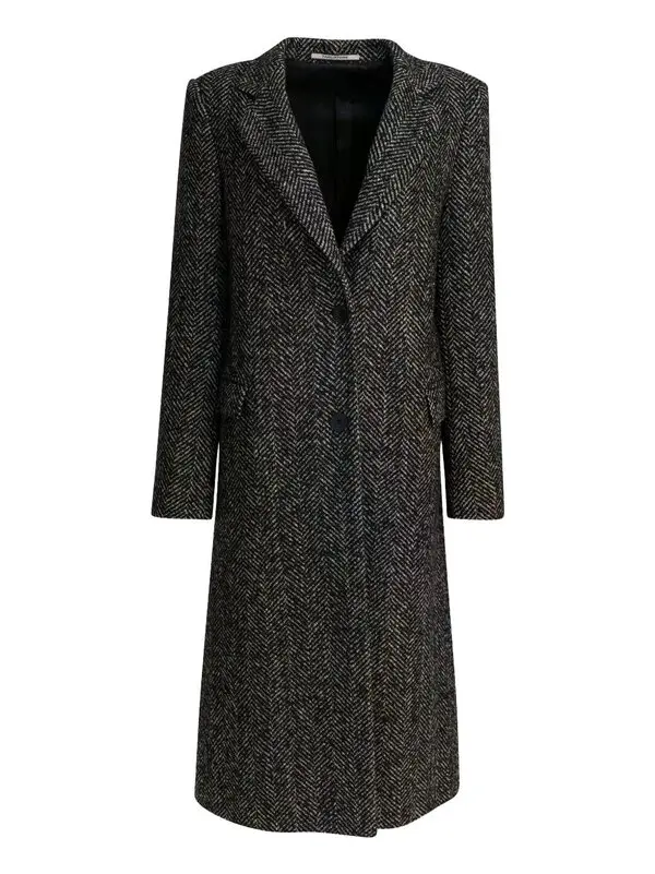 Tagliatore Herringbone Button Coat - Black