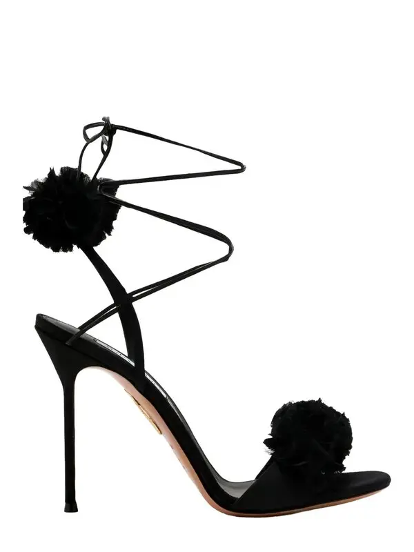 AQUAZZURA 105mm Cherry Kiss Pompom Tie Sandals - Black