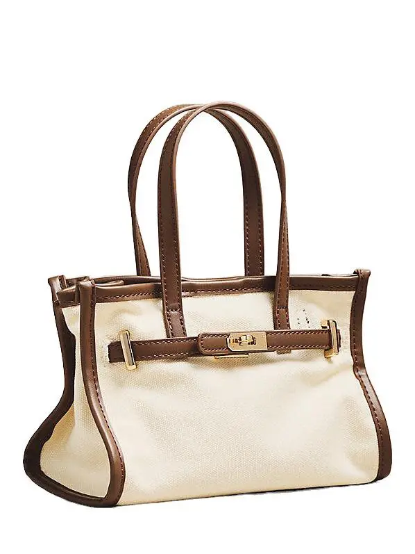 Anthropologie Faux Leather Trim Belted Canvas Mini Tote - Chocolate