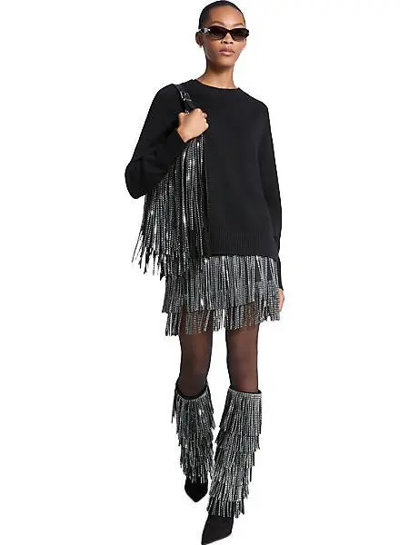 Michael Kors Studded Fringe Mini Skirt - Black