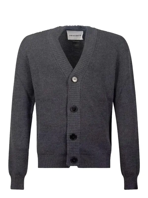 AMARANTO Ribbed-knit V-neck Cardigan - Grey