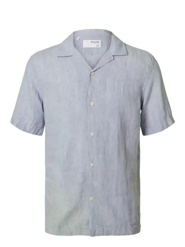 SELECTED Cuban Collar Short-sleeve Shirt - Blue