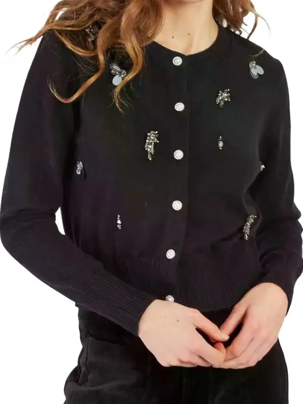 Derhy Pearl-embellished Buttoned Cardigan - Black