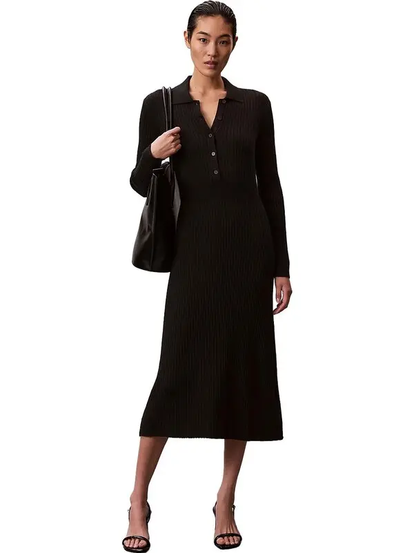 Calvin Klein Smooth Cotton Rib Midi Dress - Black
