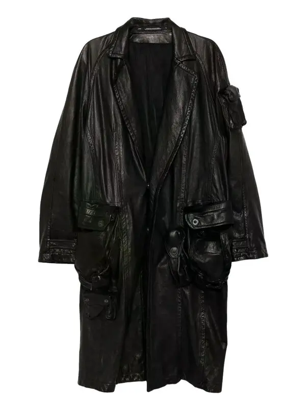 JULIUS Gas Mask Leather Coat - Black