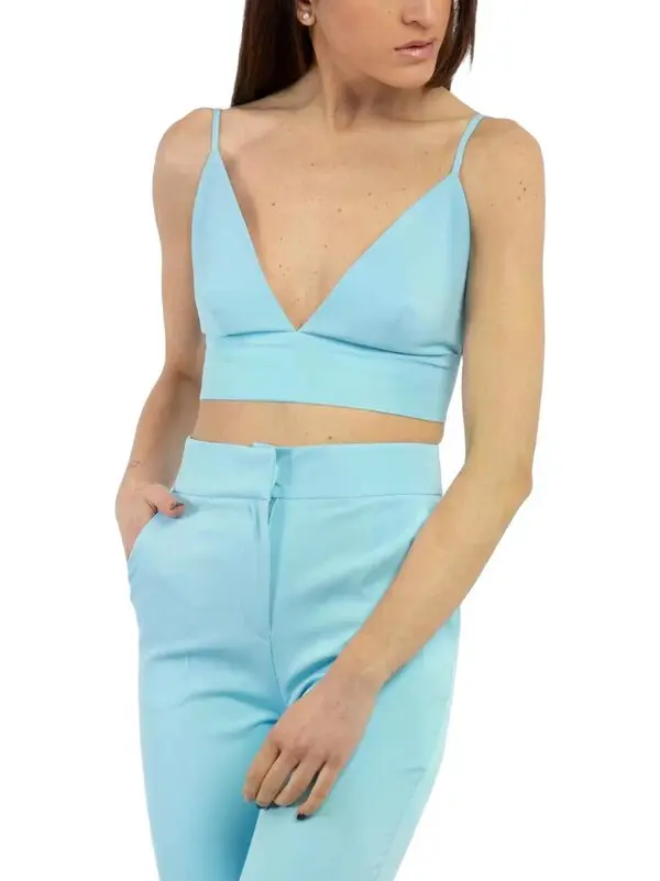 ACTUALEE V-neck Cropped Top - Blue