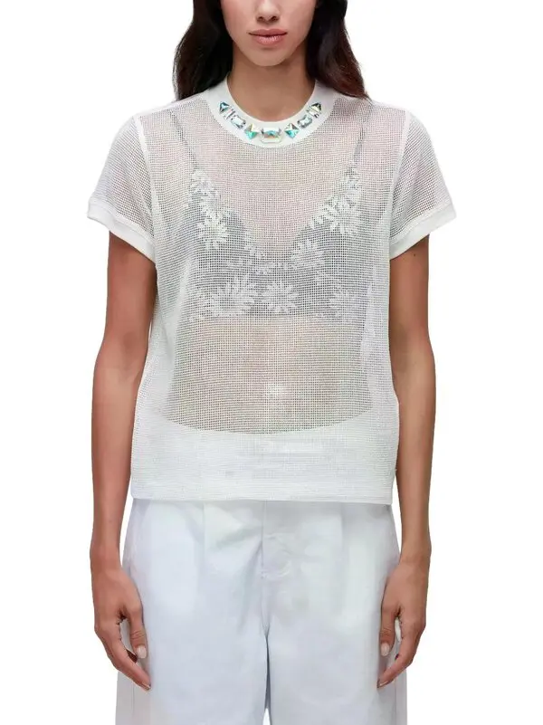 OSKLEN Crystal-embellished Mesh T-shirt - White
