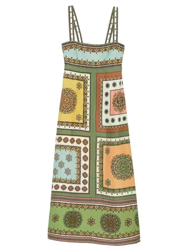 ALEMAIS Square-neck Midi Dress - Green